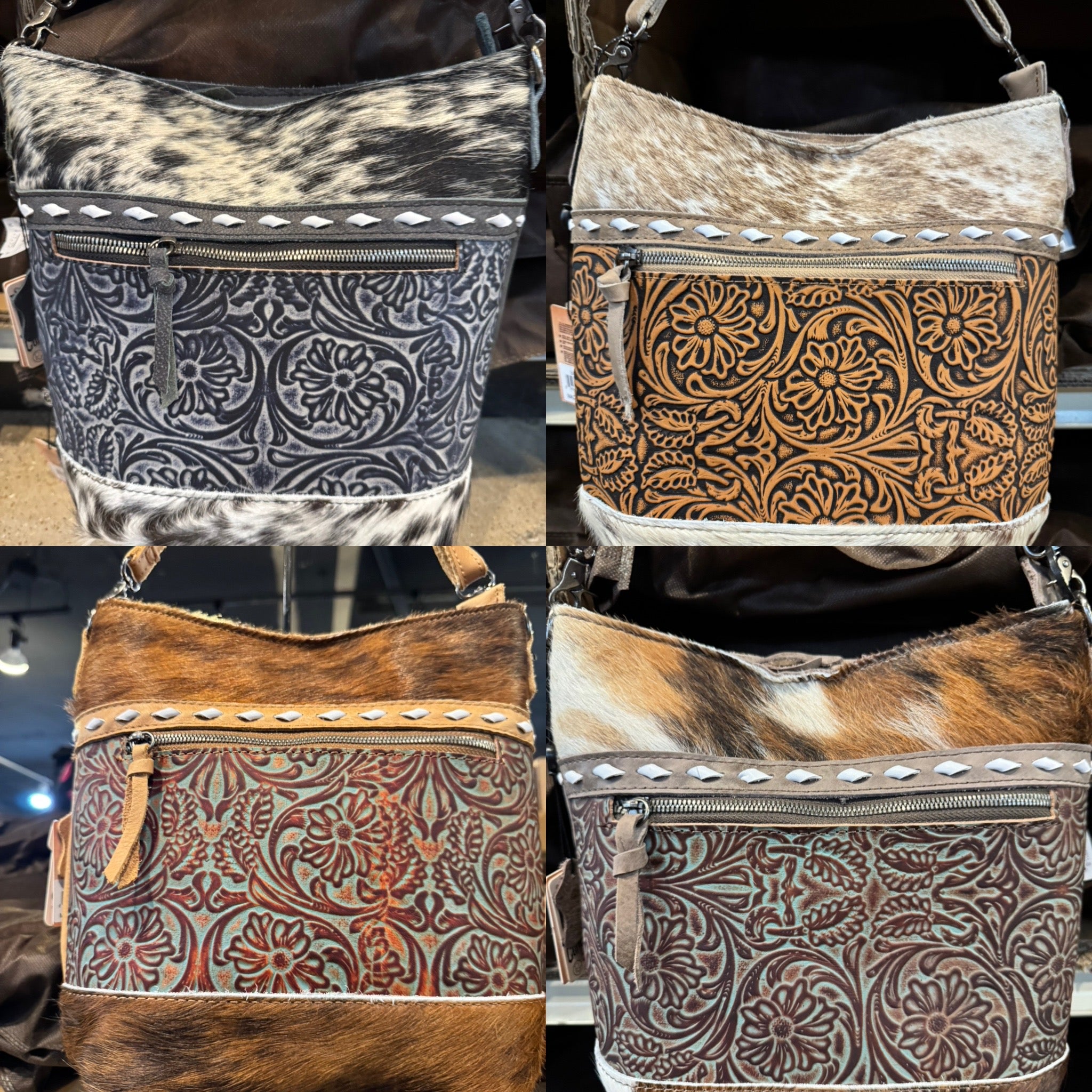 BA2821 Middle Zipper Tooled Cowhide Purse – Broads Market
